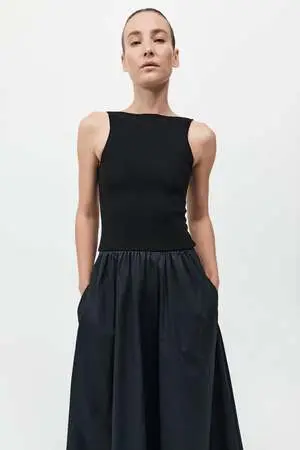 ST. AGNI Bateau Cut Out Maxi Dress - Black