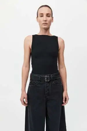 ST. AGNI Rib Bateau Cut Out Top - Black