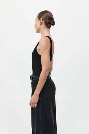 ST. AGNI Rib Bateau Cut Out Top - Black