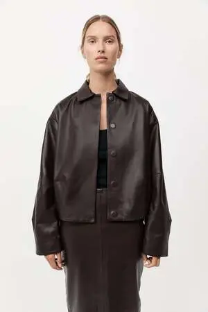 ST. AGNI Cocoon Leather Jacket - Chocolate