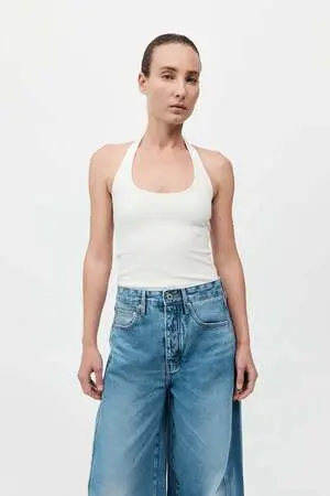 ST. AGNI Ribbed Halter Knit Top - White