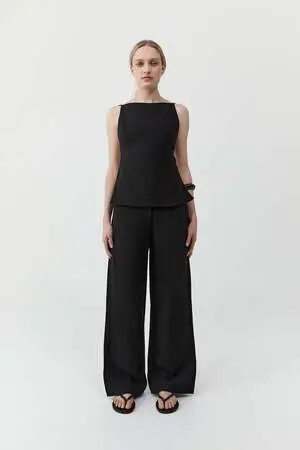 ST. AGNI Wide Waistband Tailored Trousers - Black