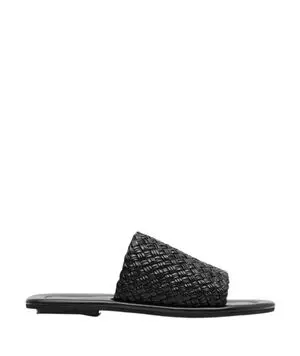 ST AGNI Woven Leather Slides - Black