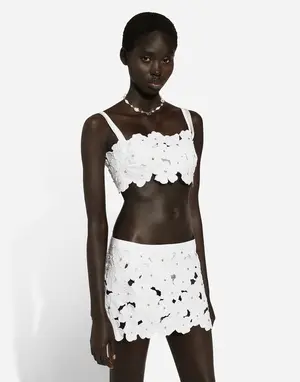 Dolce & Gabbana Floral Embroidered Cotton Miniskirt With Rhinestones