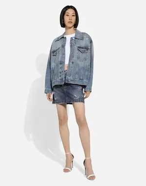 Dolce & Gabbana Denim Jacket With Branded Plate - Blue