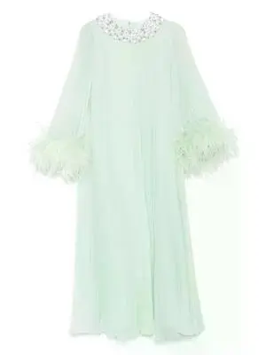 SELF-PORTRAIT Feather-trim Chiffon Dress - Green
