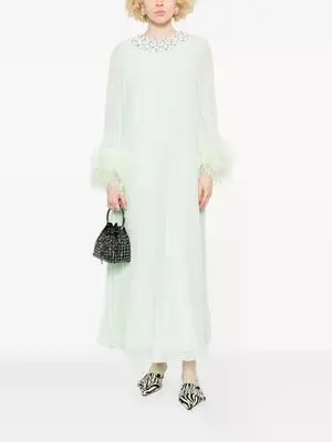 SELF-PORTRAIT Feather-trim Chiffon Dress - Green