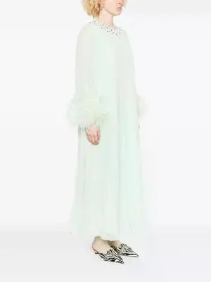 SELF-PORTRAIT Feather-trim Chiffon Dress - Green
