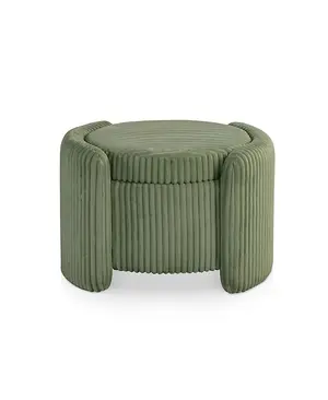 FURNITURE OF AMERICA Lyla Chenille Round Storage Ottoman With Reversible Cushion - Green