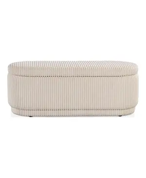 FURNITURE OF AMERICA Lyla Chenille Oval Storage Bench - Beige Pink