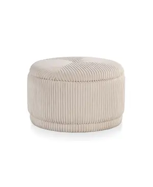 FURNITURE OF AMERICA Lyla Chenille Round Storage Ottoman - Beige Pink