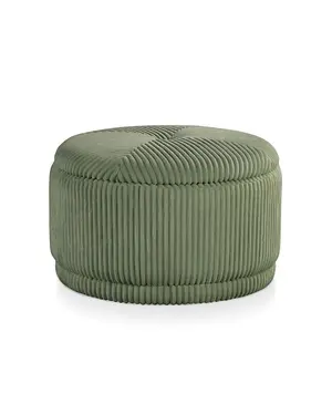 FURNITURE OF AMERICA Lyla Chenille Round Storage Ottoman - Green