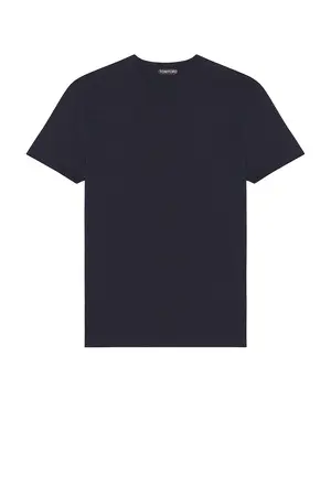 TOM FORD Lyocell Cotton Short Sleeve Crew Neck In Blue - Ocean Cavern