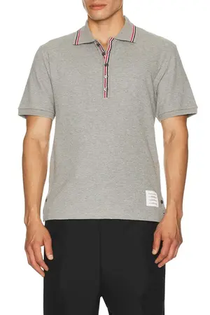 Thom Browne Short Sleeve Rib Polo In Grey