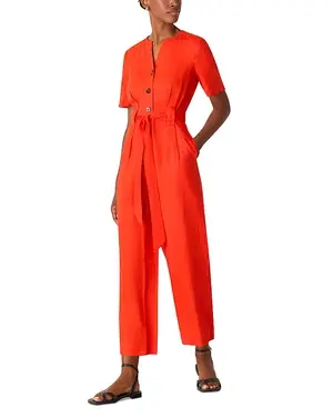 Whistles Petites Linen Jumpsuit - Red