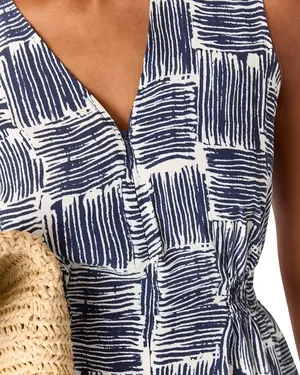 Whistles Petites Hatched Squares Jumpsuit - Navy/multi