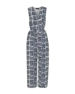 Whistles Petites Hatched Squares Jumpsuit - Navy/multi