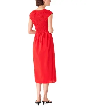 Whistles Shirred Bodice V-neck Dress