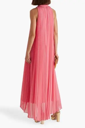 Badgley Mischka Cutout Pleated Chiffon Maxi Dress
