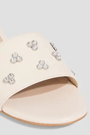 STUART WEITZMAN Tammy Crystal Embellished Leather Mules - Ecru