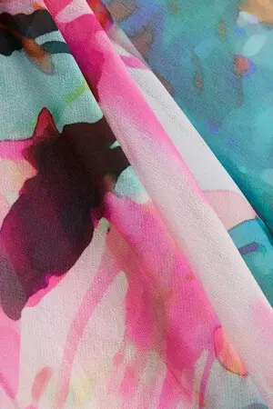 Badgley Mischka Gathered Printed Chiffon Maxi Dress