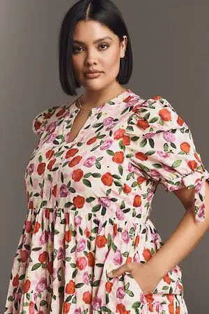 English Factory Puff-sleeve Tiered Midi Dress