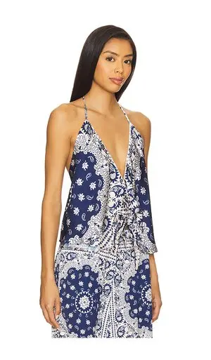 Agua Bendita Halterneck Charmeuse Top With Knot Detailing