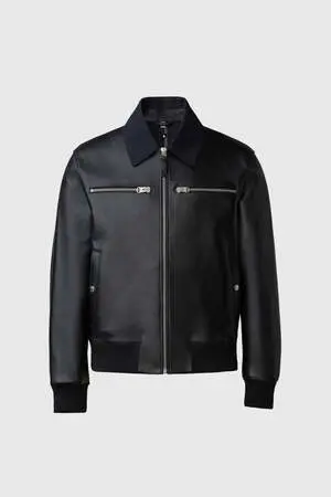 Mackage Knox Leather Blouson Jacket With Zipper Pockets