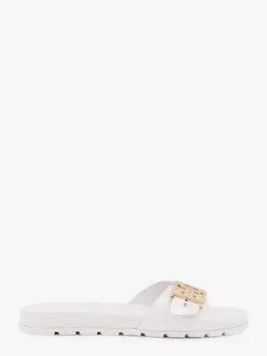 Tory Burch Patent Synthetic Leather Buckle Slide - White