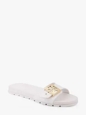 Tory Burch Patent Synthetic Leather Buckle Slide - White
