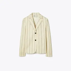 Tory Burch Striped Cotton Blazer - Ivory/navy