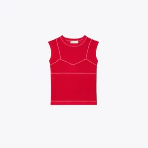 Tory Burch Cotton And Nylon Mesh Top - Bright Red / White