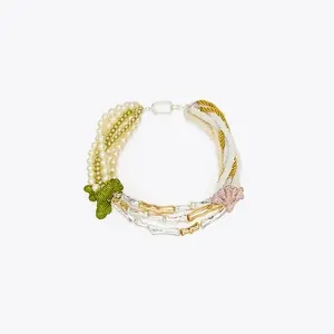 Tory Burch Curiosity Coral Necklace - Light Silver / Light Brass / Multi