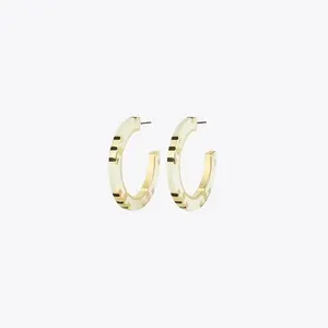 Tory Burch Icon Enamel Hoop Earrings - Tory Gold/new Ivory/black
