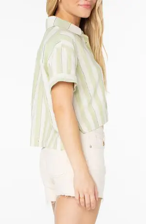 Roxy Kula Linen Blend Crop Button-up Shirt - Tarragon Horizon Stripe