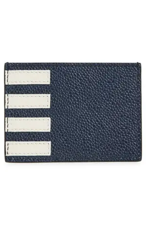 Thom Browne 4-bar Leather Card Case - Navy