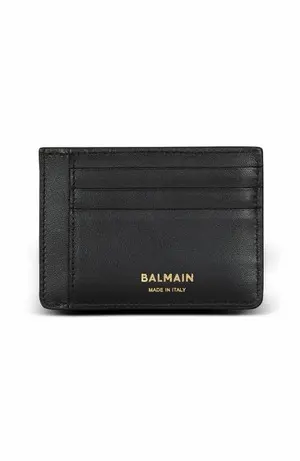 Balmain Anthem Calfskin Leather Card Holder - Black