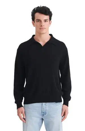 Naadam Lightweight Cashmere Relaxed Polo - Black