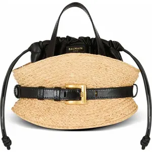 Balmain Shuffle Mini Bag In Raffia - Brown