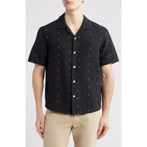 Rag & Bone Avery Embroidered Cotton & Linen Linen Camp Shirt - Black
