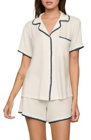 Eberjey Frida Relaxed Short Pajamas - Ivory/navy