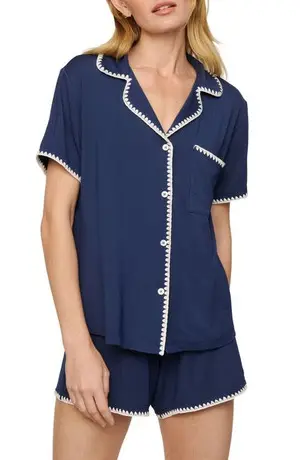 Eberjey Frida Relaxed Short Pajamas - Navy/ivory
