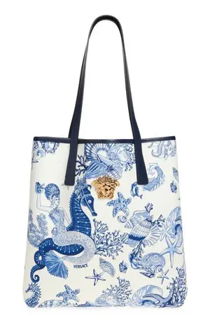 Versace Coral Theater Print Canvas Tote