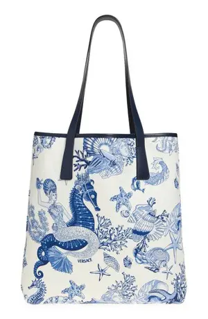 Versace Coral Theater Print Canvas Tote