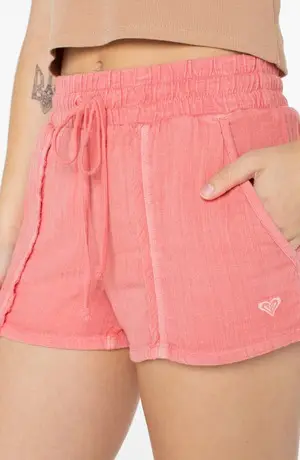 Roxy Malina Cotton Gauze Drawstring Shorts - Mauve Glow Solid