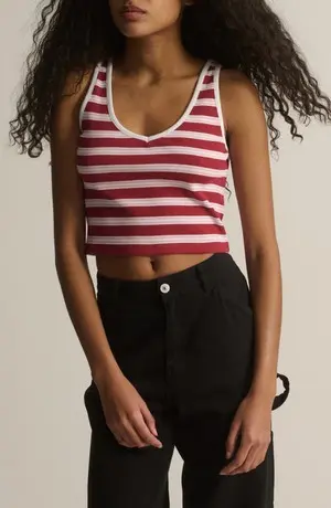 Brooklyn Industries Striped Rib Crop Tank - Garnet Stripe