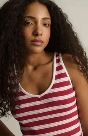 Brooklyn Industries Striped Rib Crop Tank - Garnet Stripe
