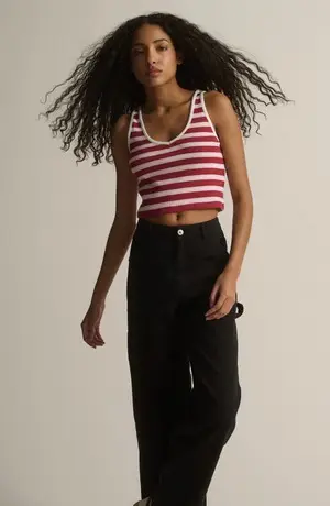 Brooklyn Industries Striped Rib Crop Tank - Garnet Stripe