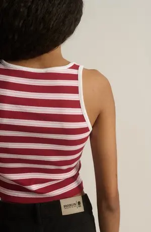 Brooklyn Industries Striped Rib Crop Tank - Garnet Stripe