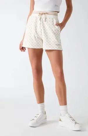 Guess Tie Waist Printed Shorts - Open White